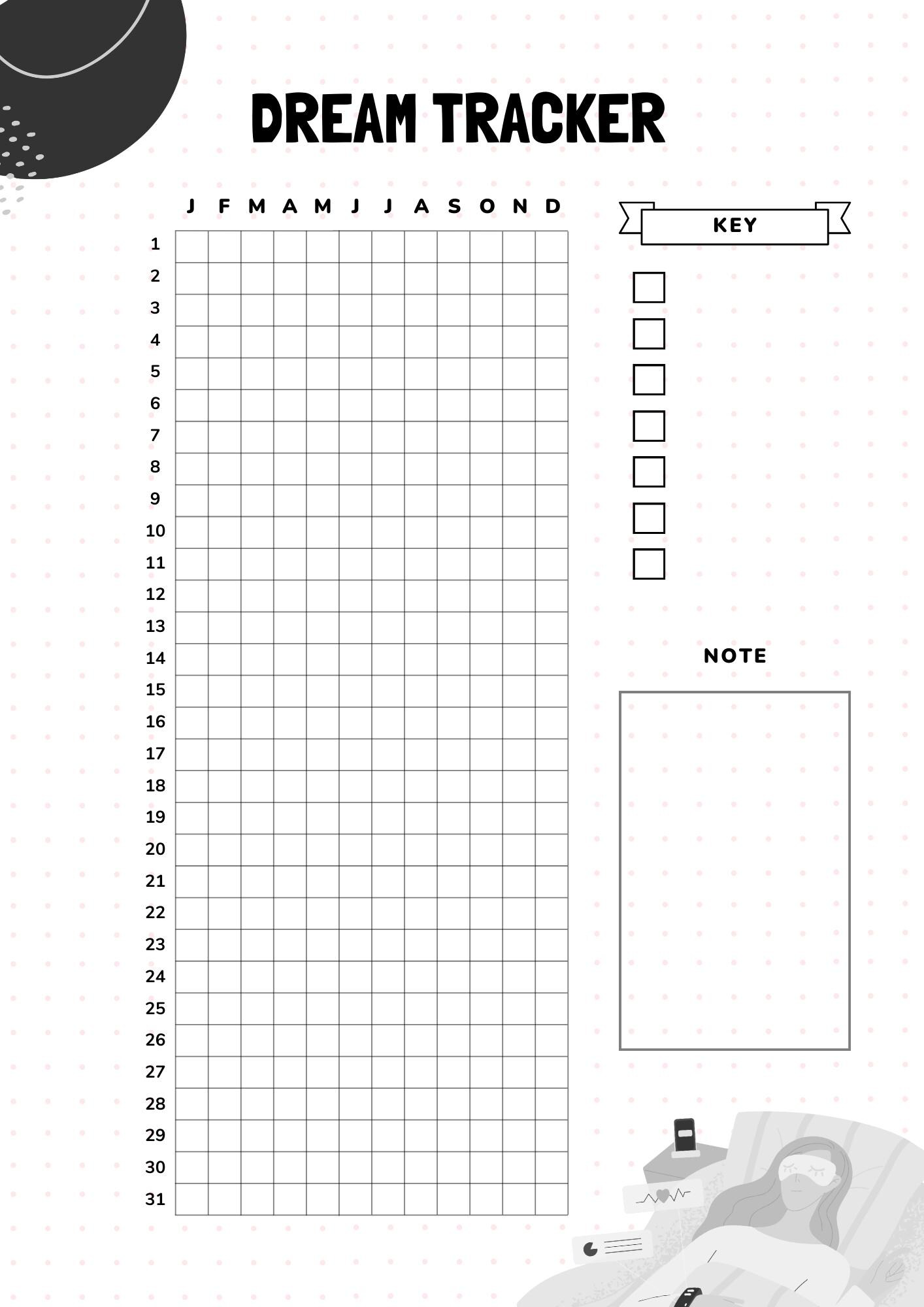 Dream Tracker PRINTABLE Journal Page - Printable Planner - Dream Log ...