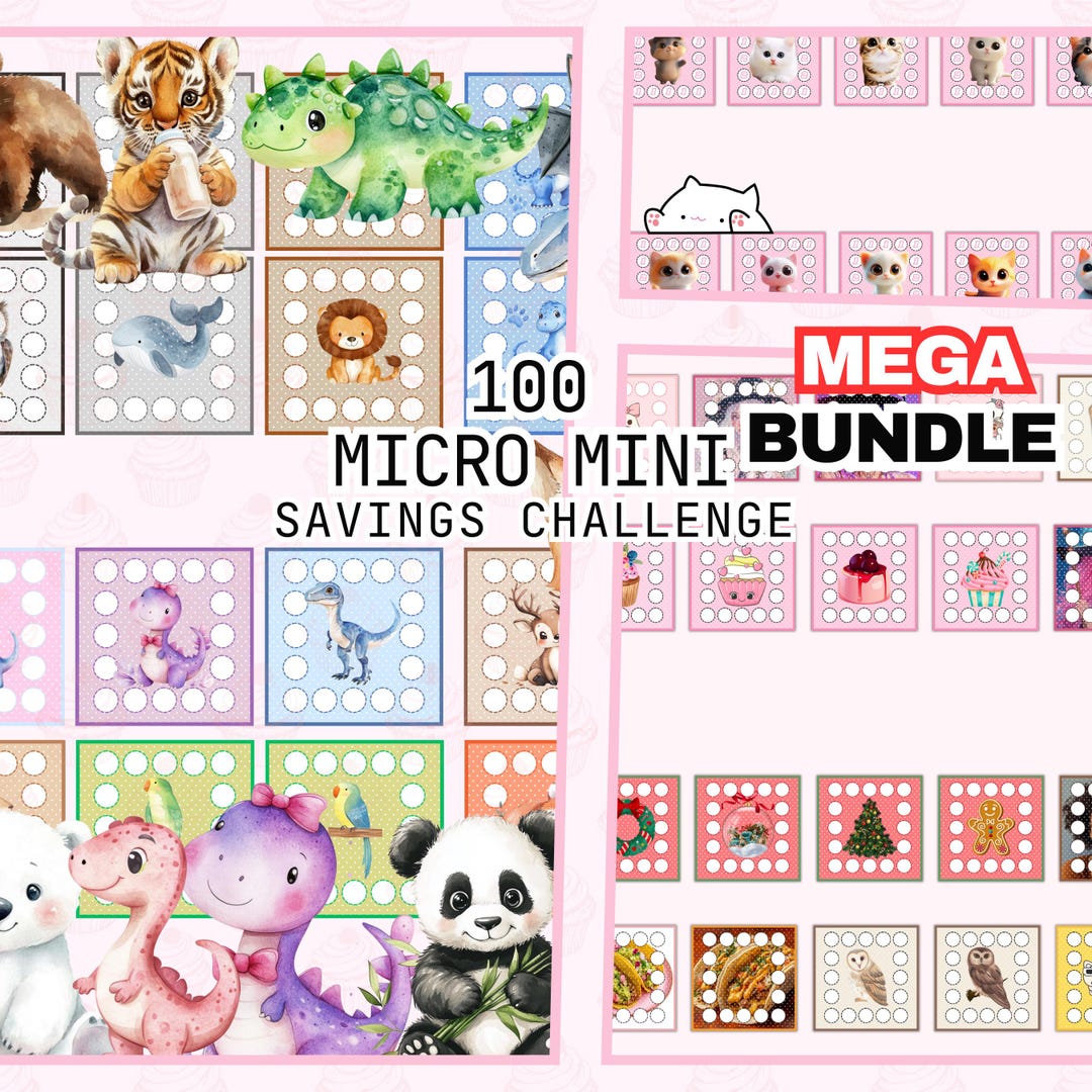 100 Mega Bundle Cute Kawaii | Micro Mini Savings Bundle | Tiny Savings ...