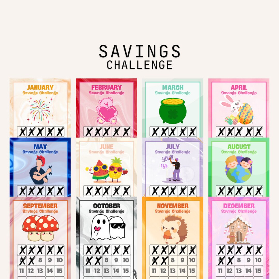 A Year Monthly Savings Bundle Save the Dollar Amount Matching the Date ...