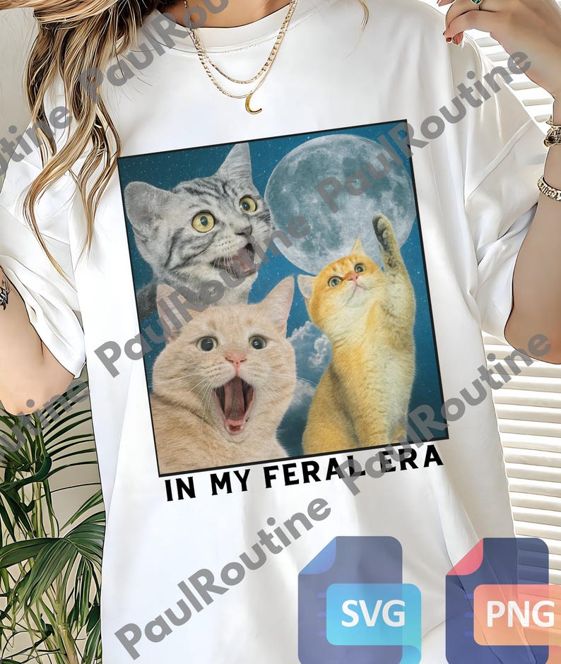 Retro Cats Moon PNG, in My Feral Era Cat Shirt, Vintage Cat Moon Shirt ...