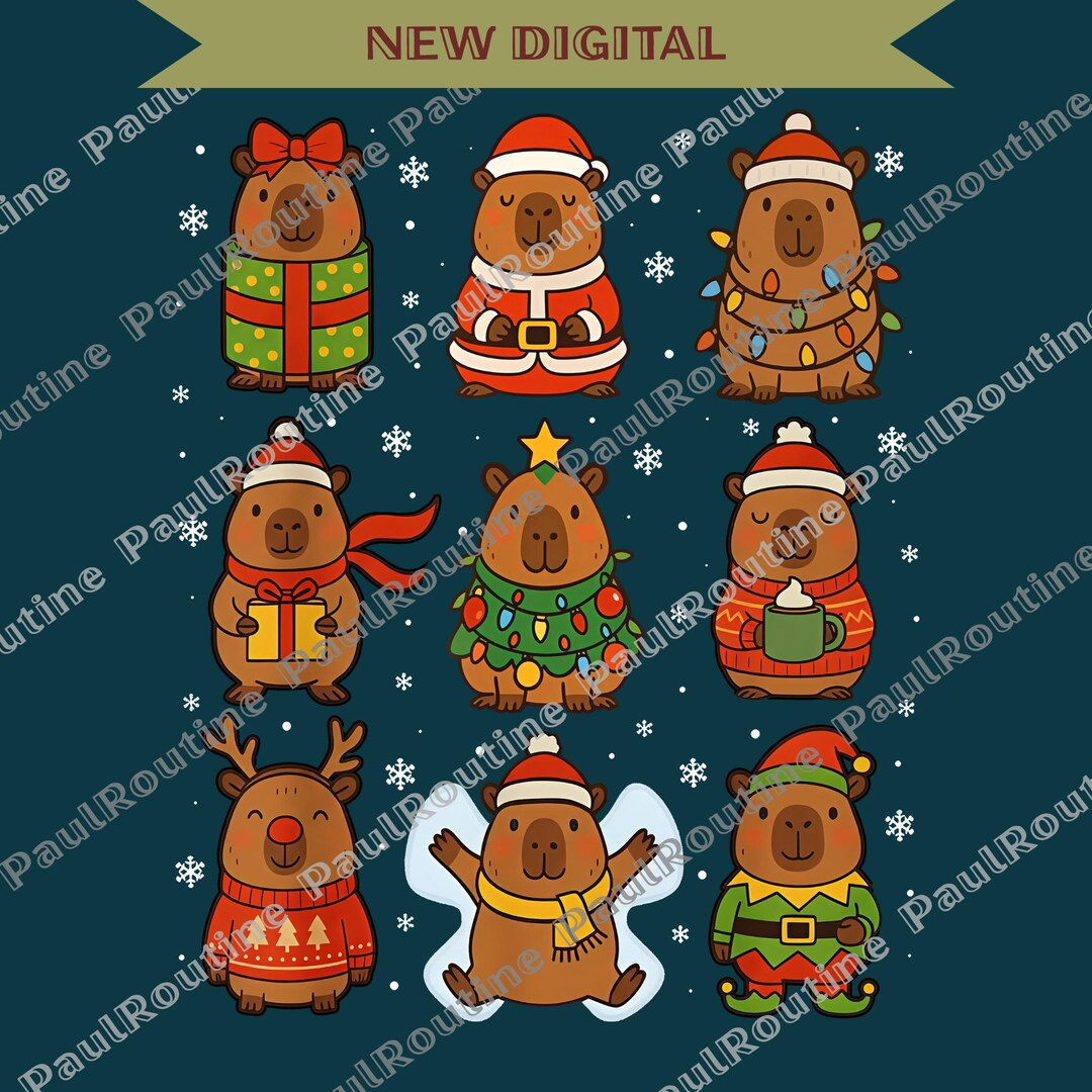 Christmas Capybara Png, Funny Capybara Family Xmas Png, Cute Capybara ...