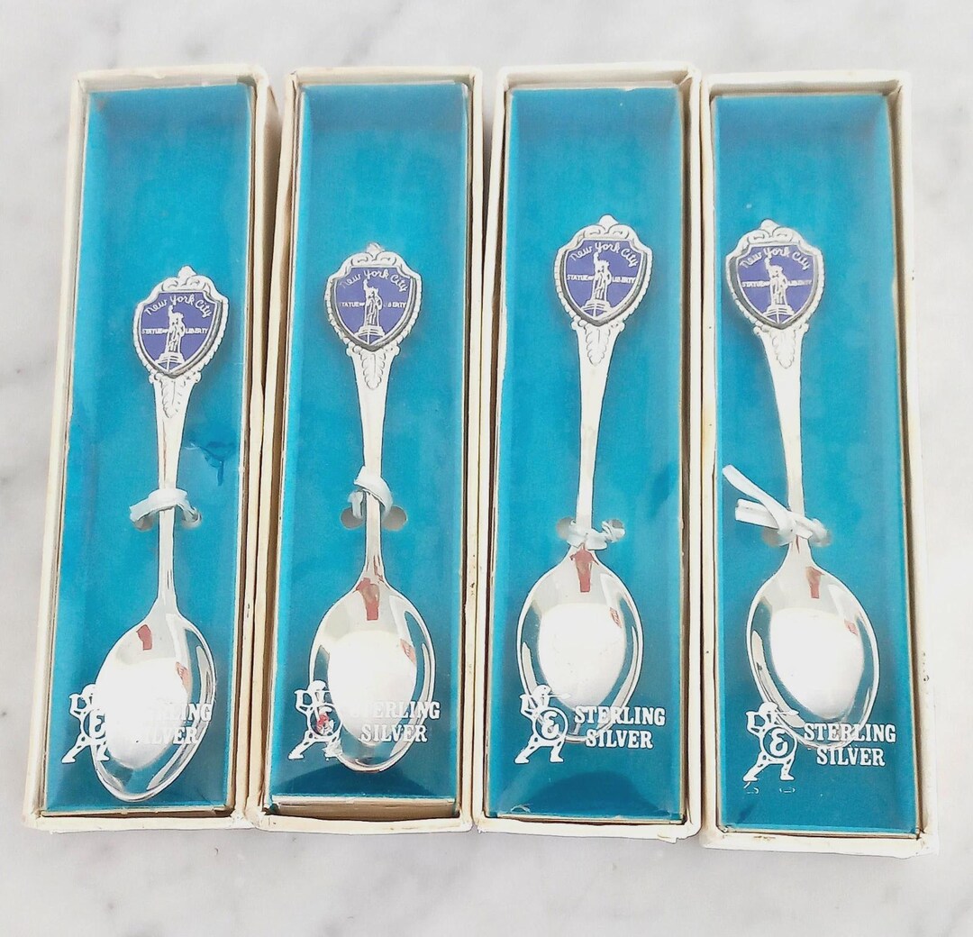 NEW YORK CITY Statue of Liberty Set of 4 Spoons in Sterling Silver 925 ...