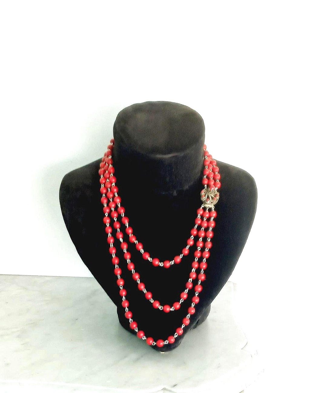 Red Howlite Stone Navajo Chain Necklace 3 Strands Multi Layered ...