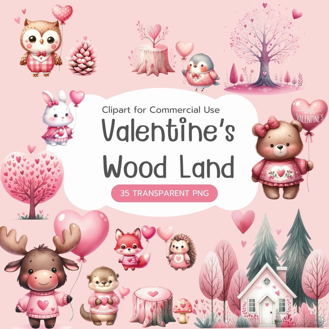 Valentine Woodland Clipart Pack, Woodland Animal Clipart, Pink ...