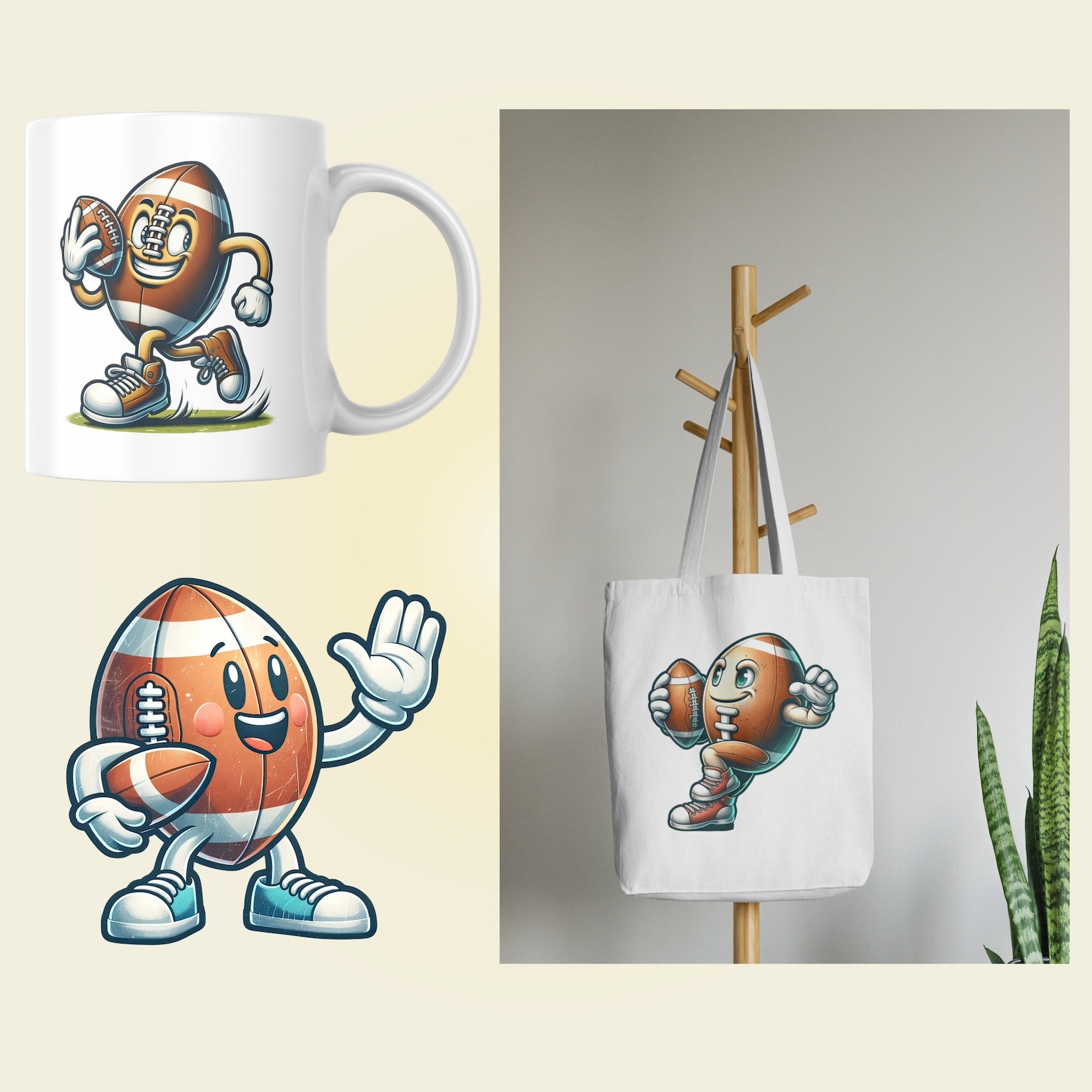 Cute Watercolor American Football Cartoon Character Clipart Set,mascot ...