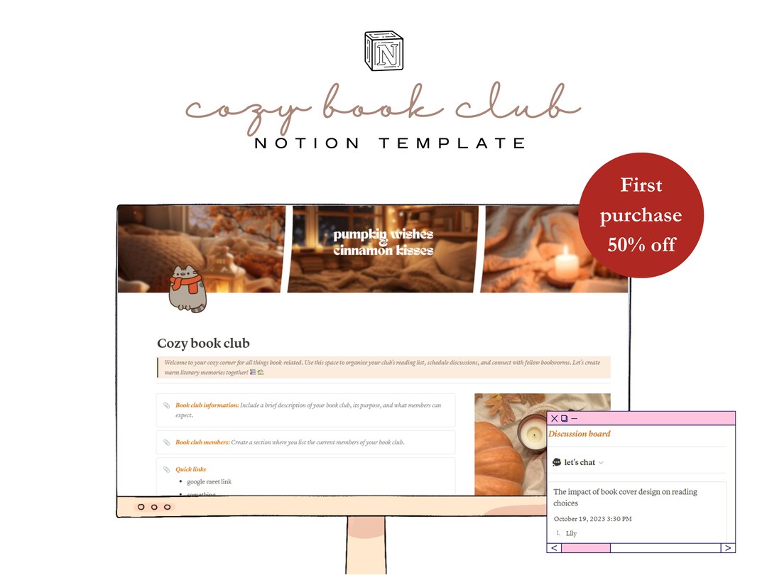 Notion Template Cozy Book Club, Notion Book Lover Template, Booktok ...
