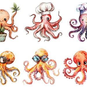 Cute Octopus Clipart, Watercolor Ocean Animals, for Nursery Decor ...
