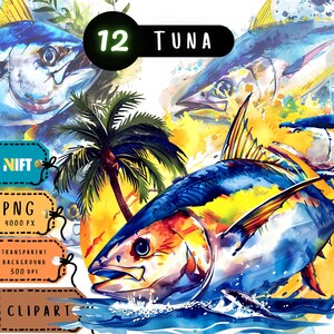 Yellowfin Tuna Clipart, Watercolor Ocean Fish for Sublimation & Prints ...