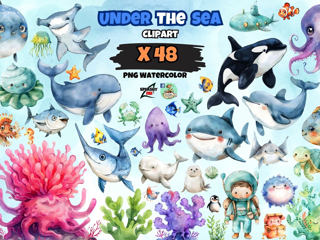 Under the Sea Clipart, Watercolor Ocean Animal With Coral, Nursery ...