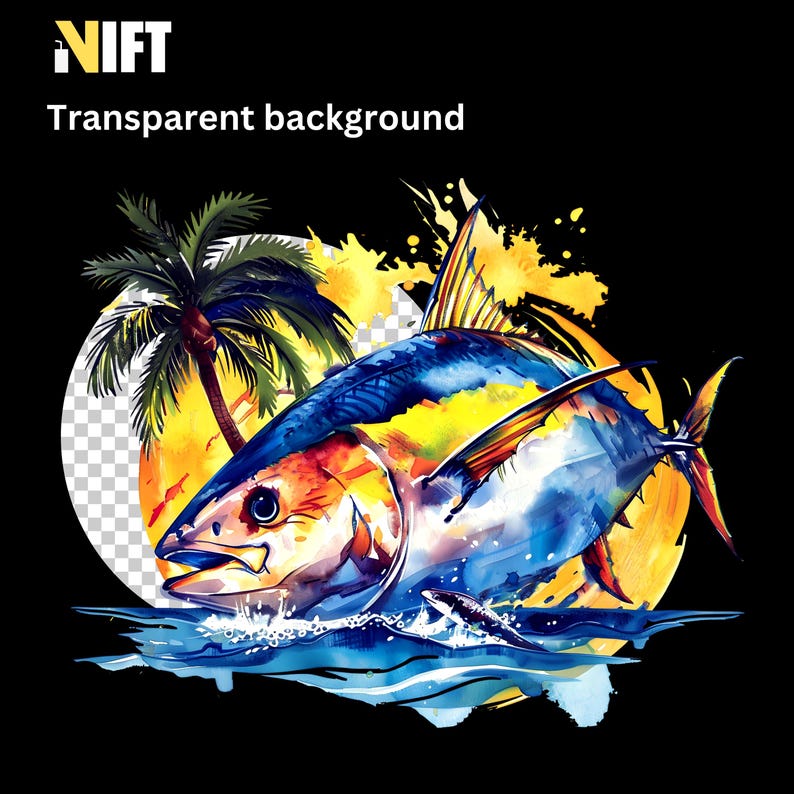 Yellowfin Tuna Clipart, Watercolor Ocean Fish for Sublimation & Prints ...