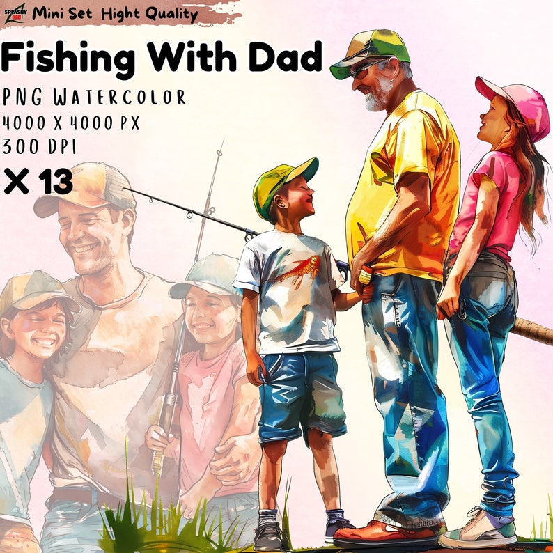 Fishing With Dad PNG Clipart, Watercolor Family Fishing, for Father's ...