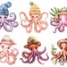 Cute Octopus Clipart, Watercolor Ocean Animals, for Nursery Decor ...