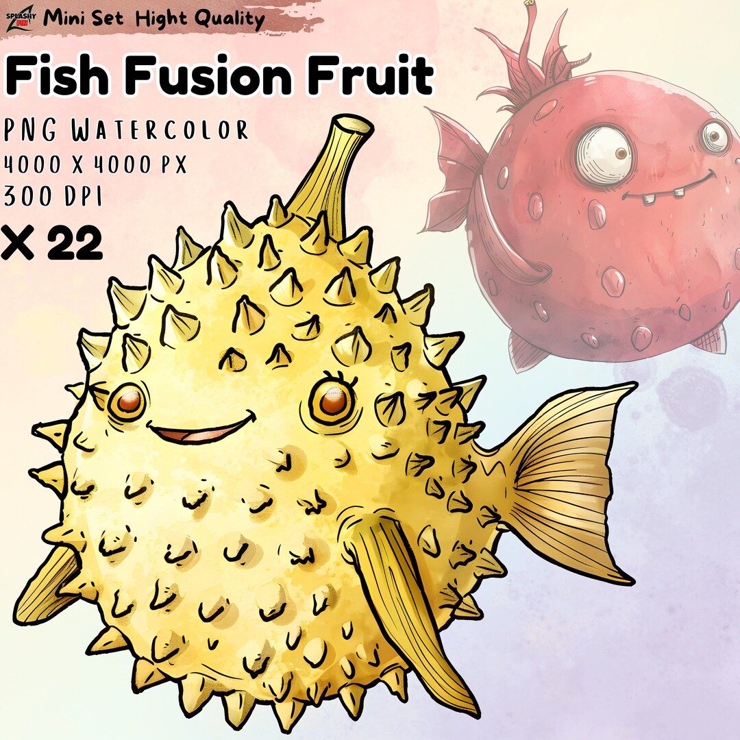 Funny Fish Clipart, Fish With Fruit PNG, Watercolor Ocean Animal for ...