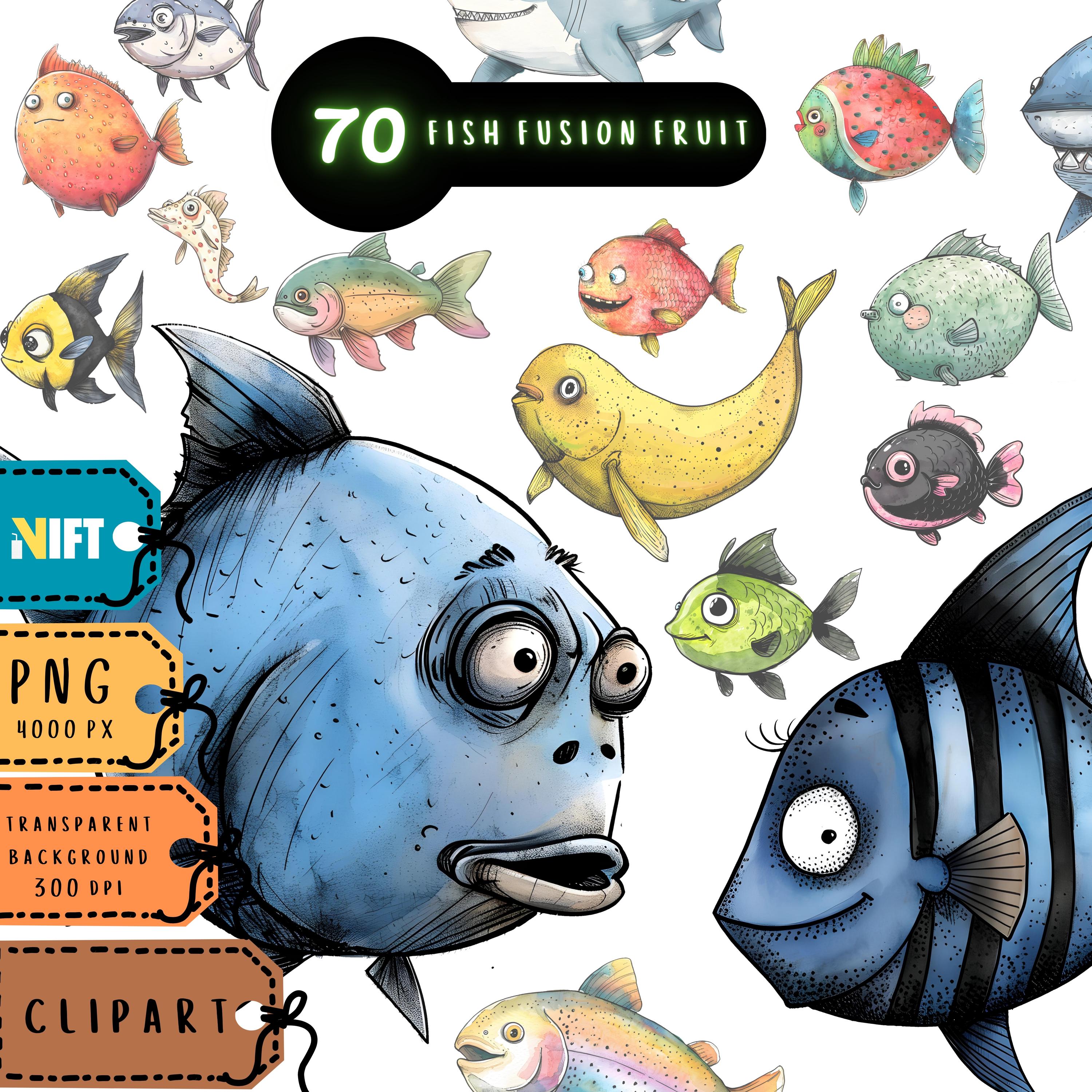 Funny Fish Clipart, Watercolor Under the Sea for Nursery & Baby Shower ...