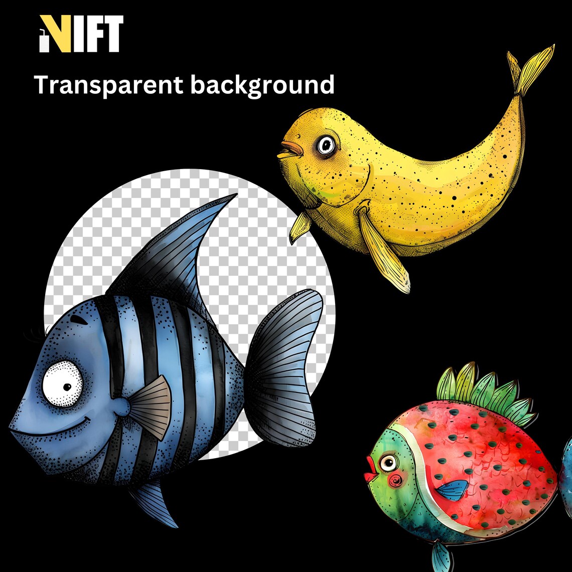 Funny Fish Clipart, Watercolor Under the Sea for Nursery & Baby Shower ...