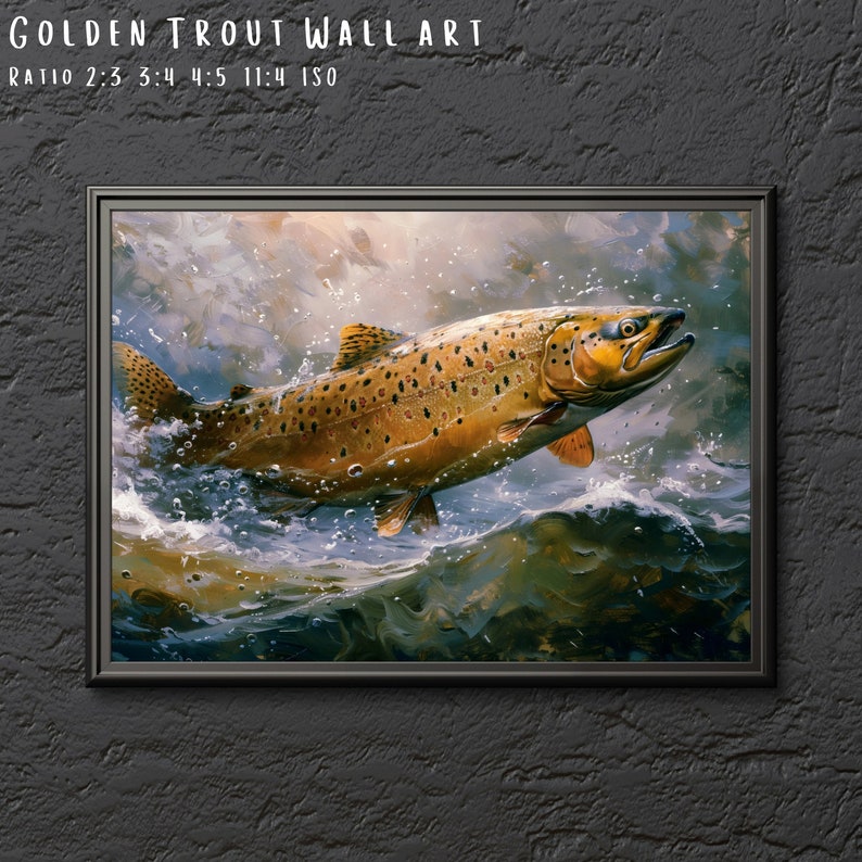 Trout Wall Art, Watercolor Fishing Wall Art for Home & Shop Decor, Golden Trout Fish Wallpaper ...