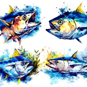 Yellowfin Tuna Clipart, Watercolor Ocean Fish for Sublimation & Prints ...