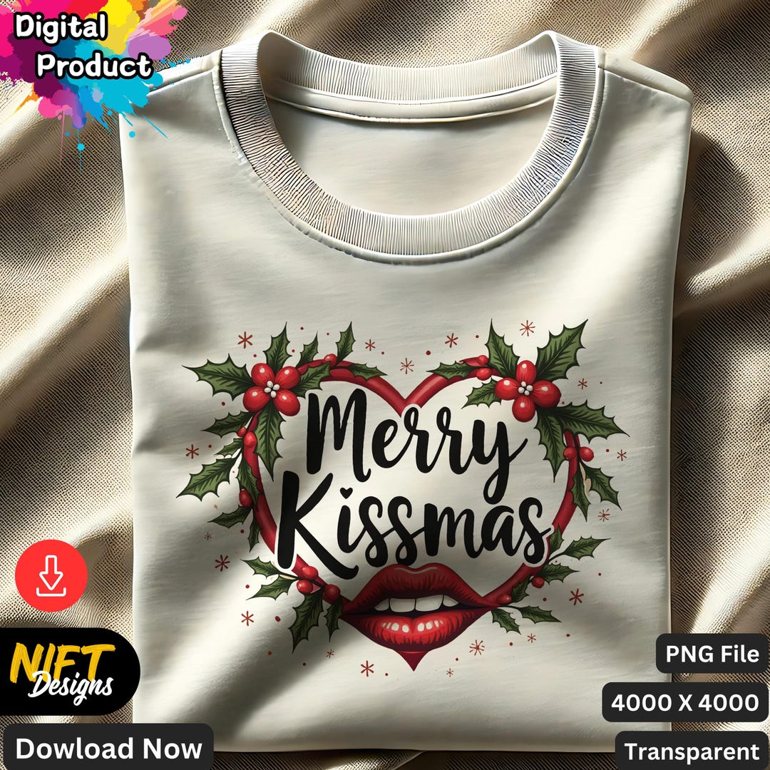 Merry Kissmas PNG, Christmas Kiss Lips Shirt, Funny Holiday Humor, Sublimation, Shirt Design ...
