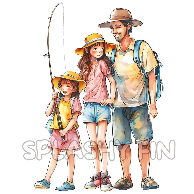 Fishing With Dad PNG Clipart, Watercolor Family Fishing, for Father's ...