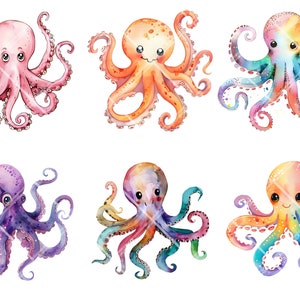 Cute Octopus Clipart, Watercolor Ocean Animals, for Nursery Decor ...