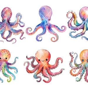Cute Octopus Clipart, Watercolor Ocean Animals, for Nursery Decor ...