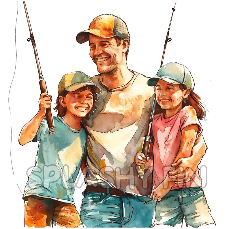 Fishing With Dad PNG Clipart, Watercolor Family Fishing, for Father's ...