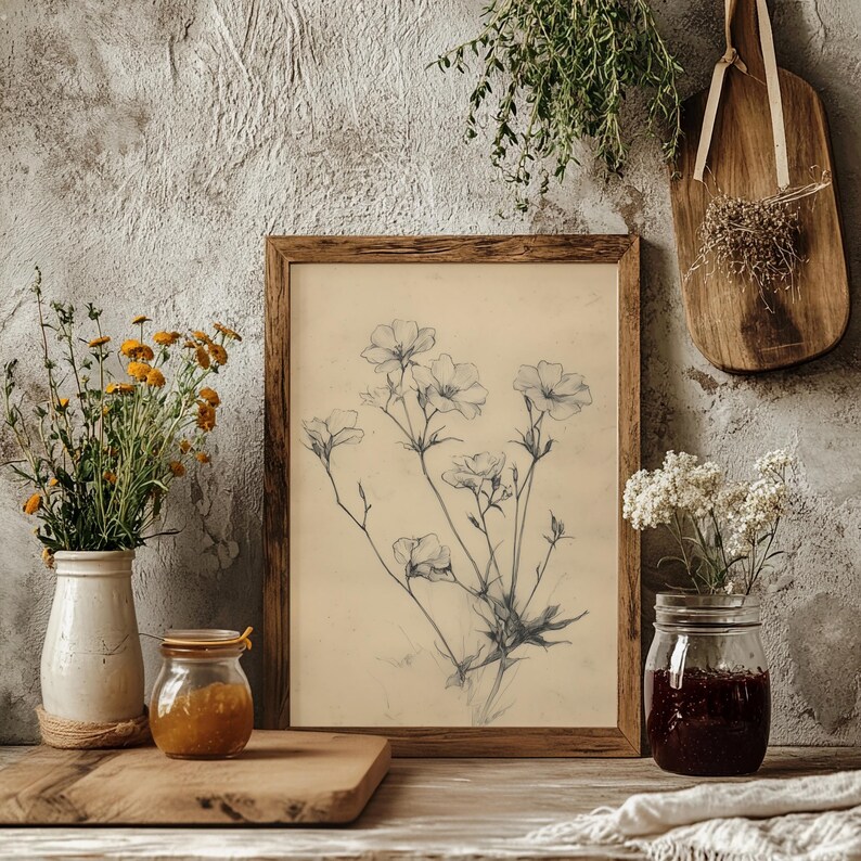 Field Notes in Ink | Vintage Botanical Line Art Print | Neutral Sepia ...