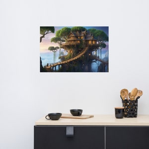Enchanted Treehouse Citadel Poster Mystical Forest Architecture Art - Etsy