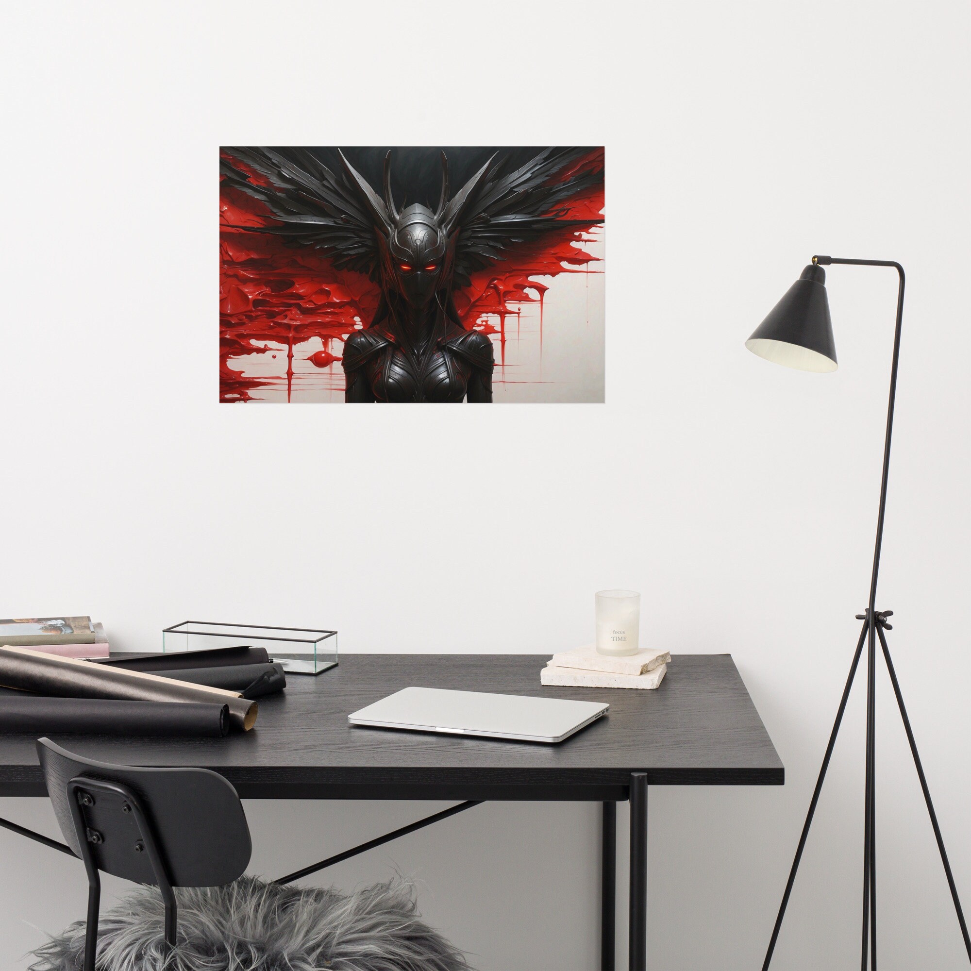Crimson Guardian Dark Angel Poster: Mysterious Sentinel, Unfurled Wings ...
