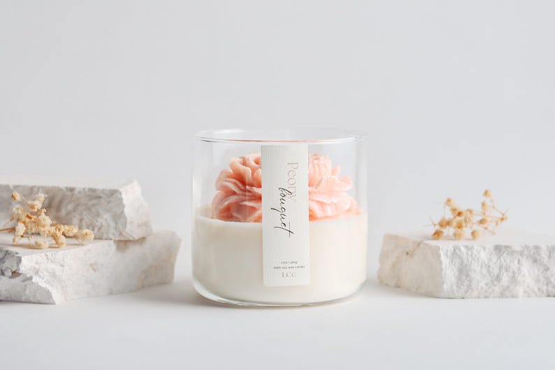 Peony Bouquet Candle, Soy Wax Candle, Floral Candles, Handmade Candle ...