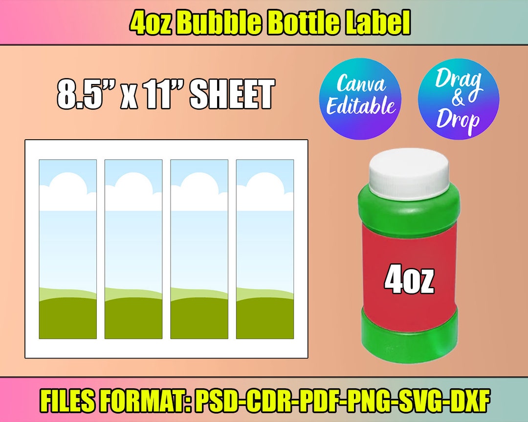4oz Bubble Bottle Label Template, Sublimation Template, Canva Editable ...