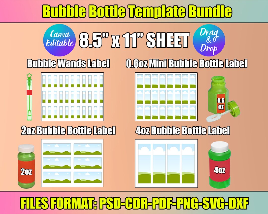 Bubble Bottle Label Template, Bubble Bottle Sticker Template, 4 Oz 2 Oz ...