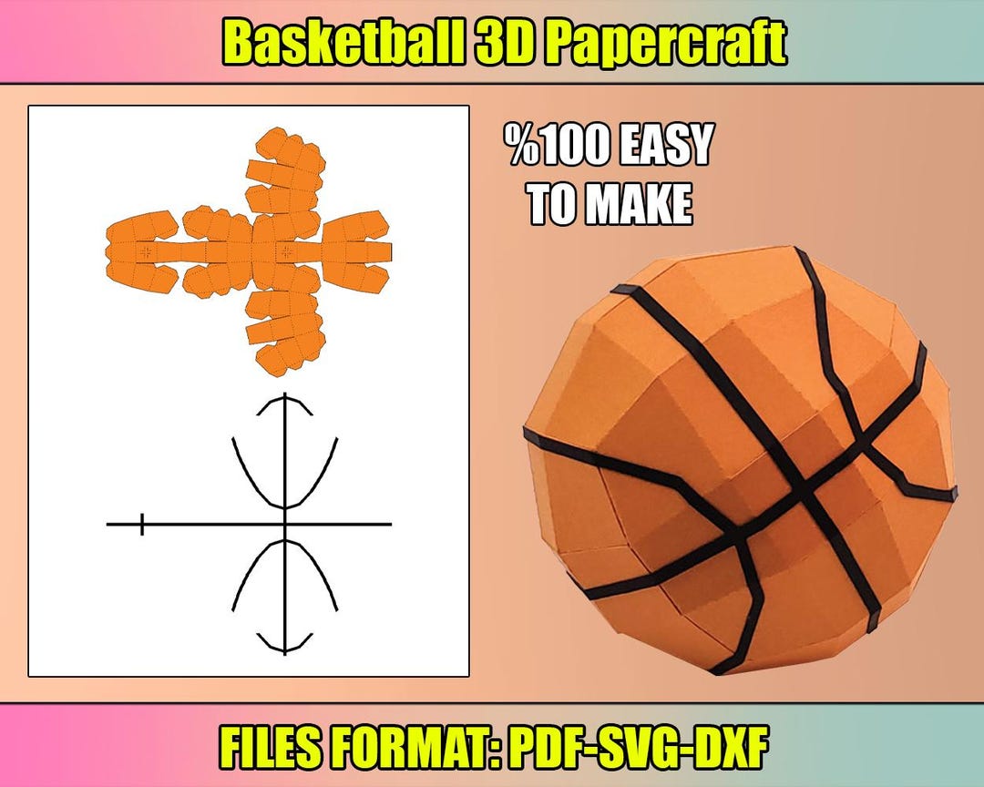 Basketball 3D Papercraft, Basketball Template SVG, Low Poly Basketball ...