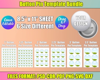 Button Pin Template Bundle, Button Pin Svg, Pin Button Svg, Sublimation Button Pin Template ...