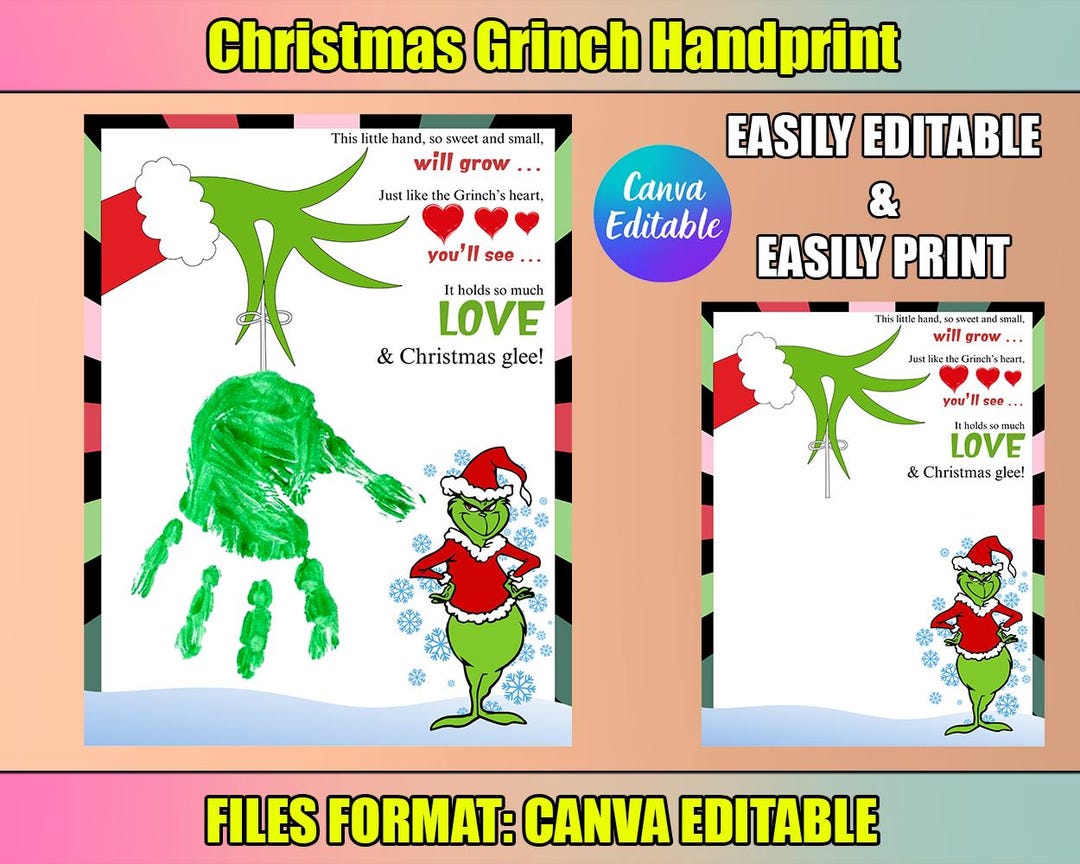 Christmas Grinch Ornament Poem Handprint Craft, Grinchmas Holiday ...