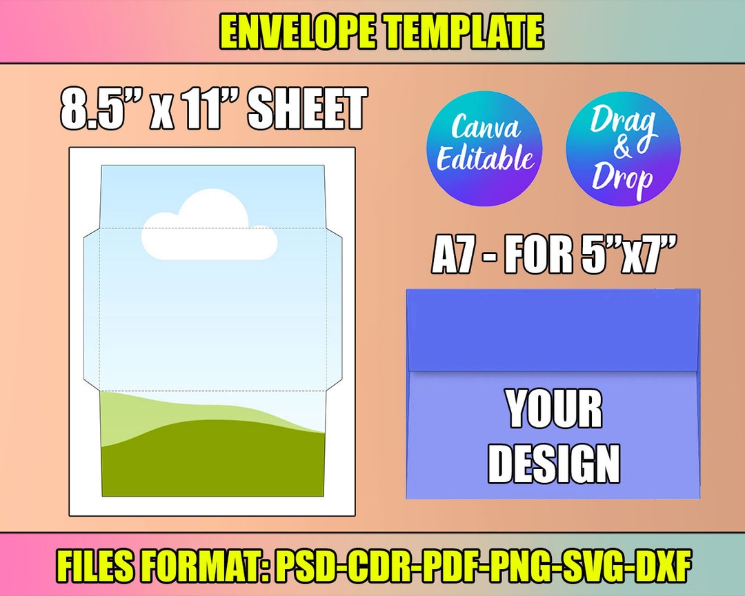 A7 Envelope Template, for 7x 5 Card Envelope Template, Canva Editable ...