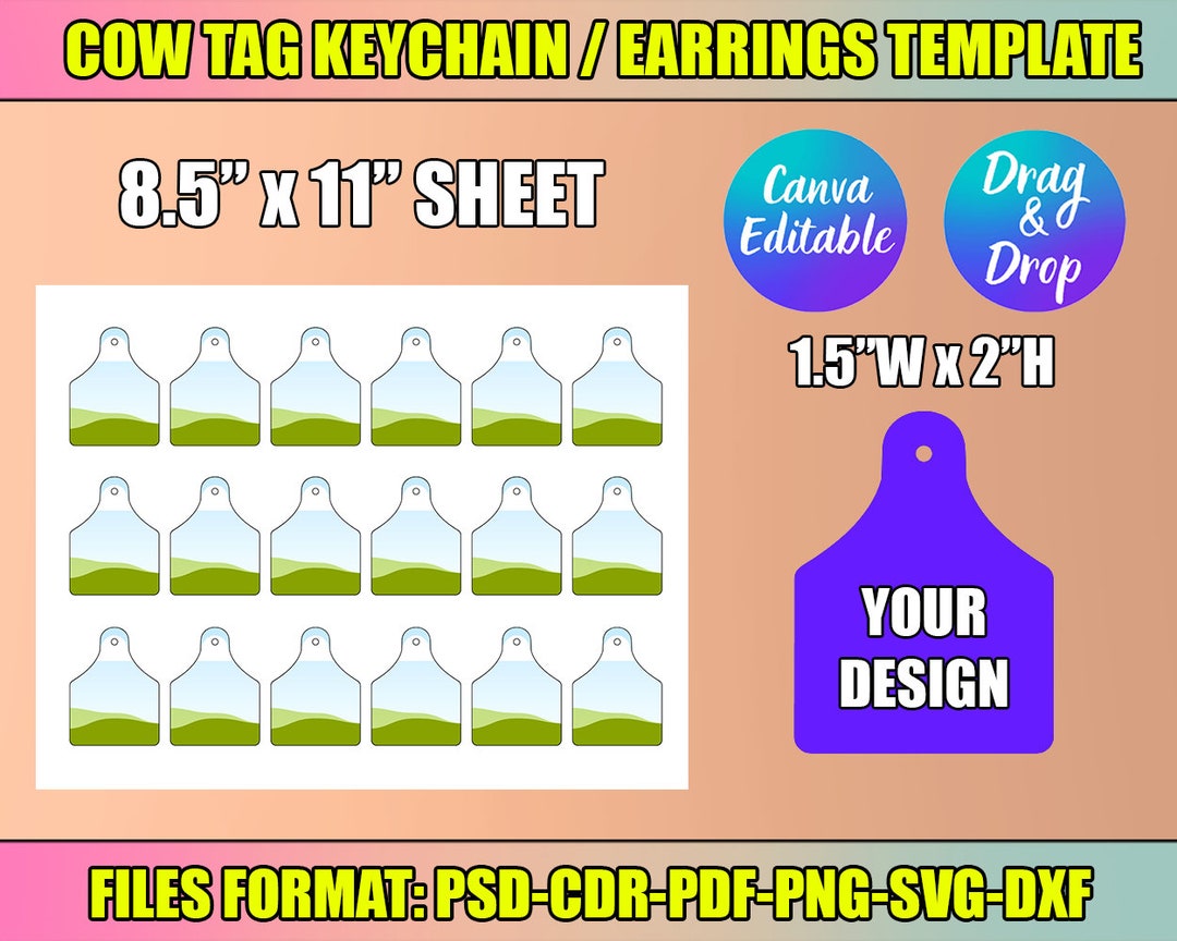 Cattle Tag Template, Cattle Tag Svg Cow Tag Earring, Canva Editable ...
