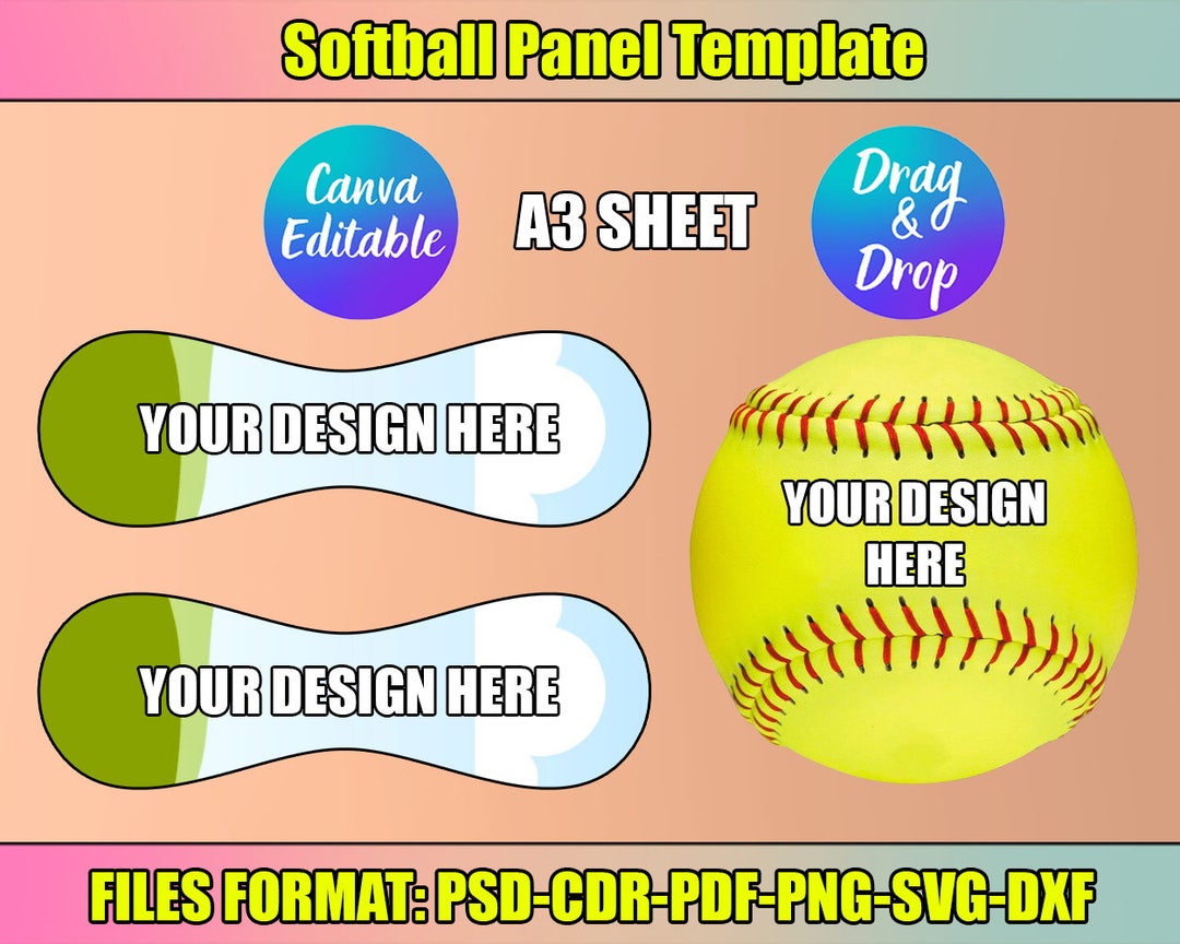 Softball Panel Template, Canva Editable, Custom Ball Wrap, DIY ...
