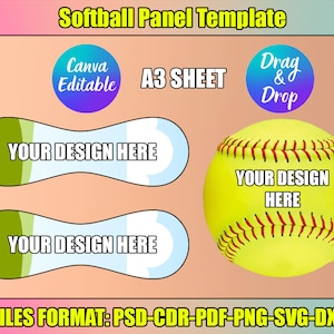 Softball Panel Template, Canva Editable, Custom Ball Wrap, DIY ...
