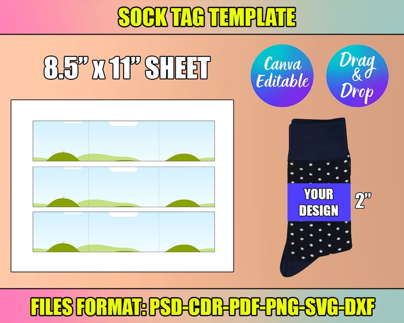 Sock Tag, Sock Wrapper Template SVG, Sock Gift Tag Template, SVG, DXF ...