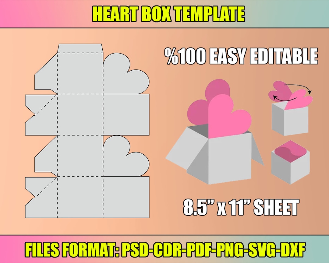 Heart Box Template, Heart Box Svg, Heart Box Die Cut, Box Svg, Party ...