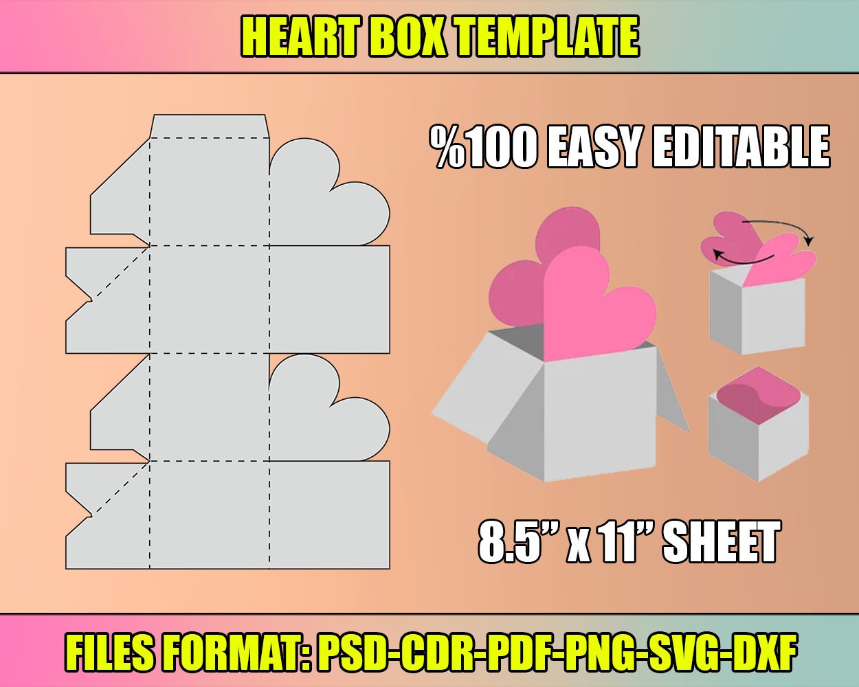 Heart Box Template, Heart Box Svg, Heart Box Die Cut, Box Svg, Party ...