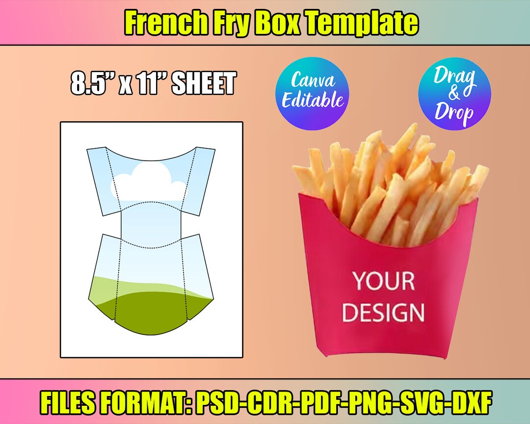French Fry Box Template Svg, French Fry Packaging, Snack Box Template ...