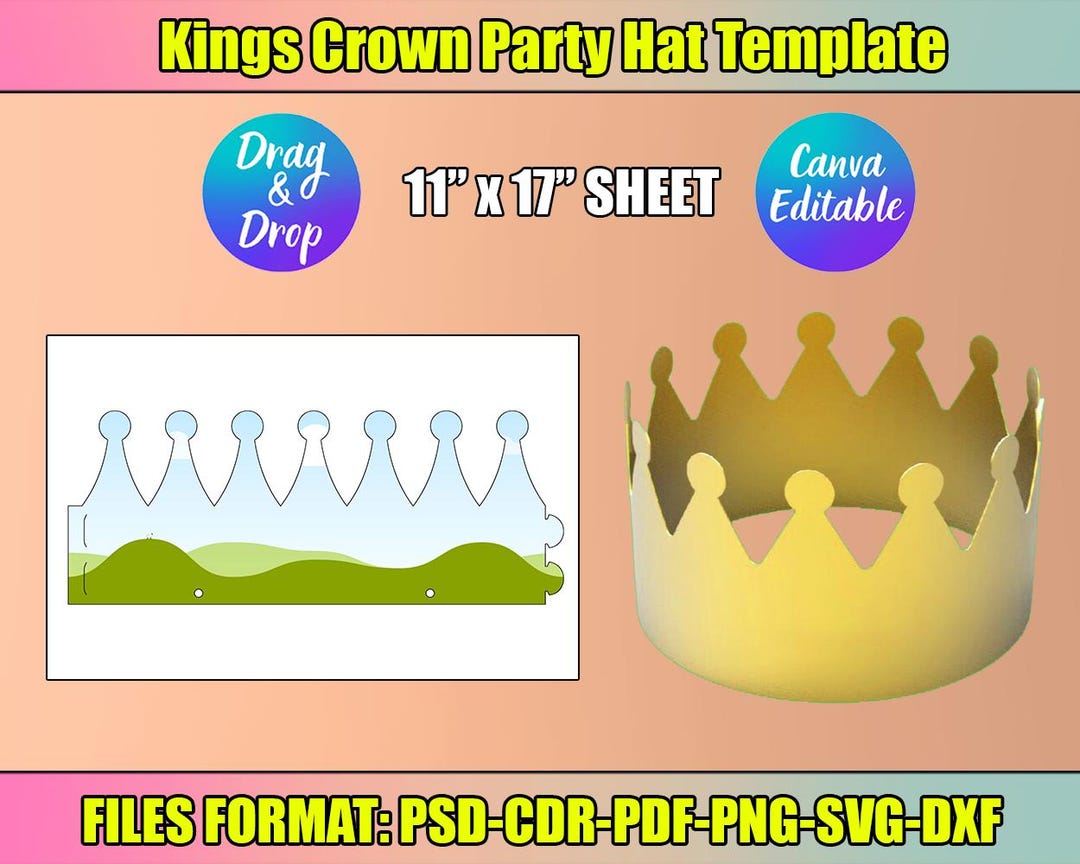 Kings Crown Party Hat Template, Party Hat SVG, Part Favor Box SVG ...