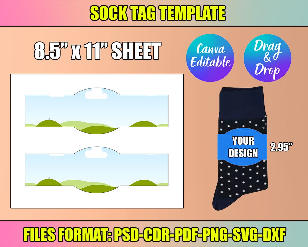 Sock Tag, Sock Wrapper Template SVG, Sock Gift Tag Template, SVG, Canva ...