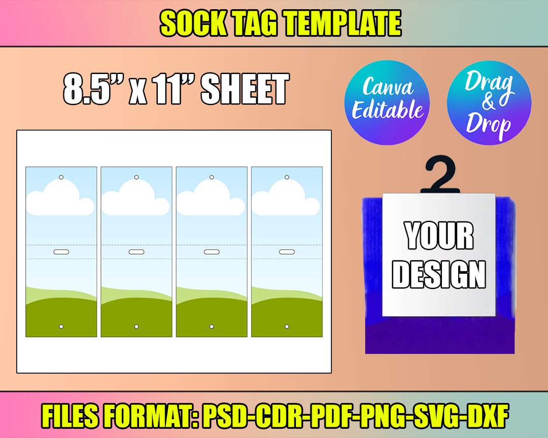 Sock Tag, Gift Tag Template, SVG, DXF, Canva Editable, Png, Psd ...