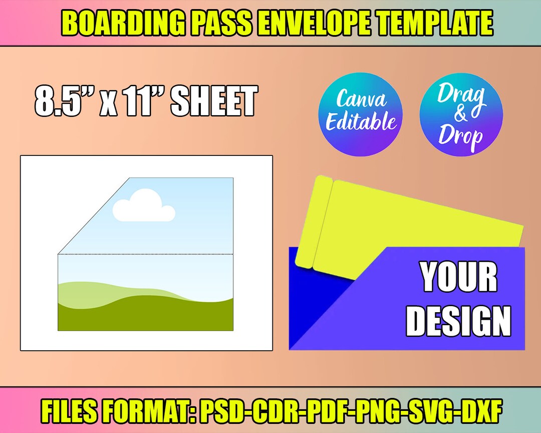 Boarding Pass With Envelope Template, Canva Editable, PSD, PNG, SVG ...