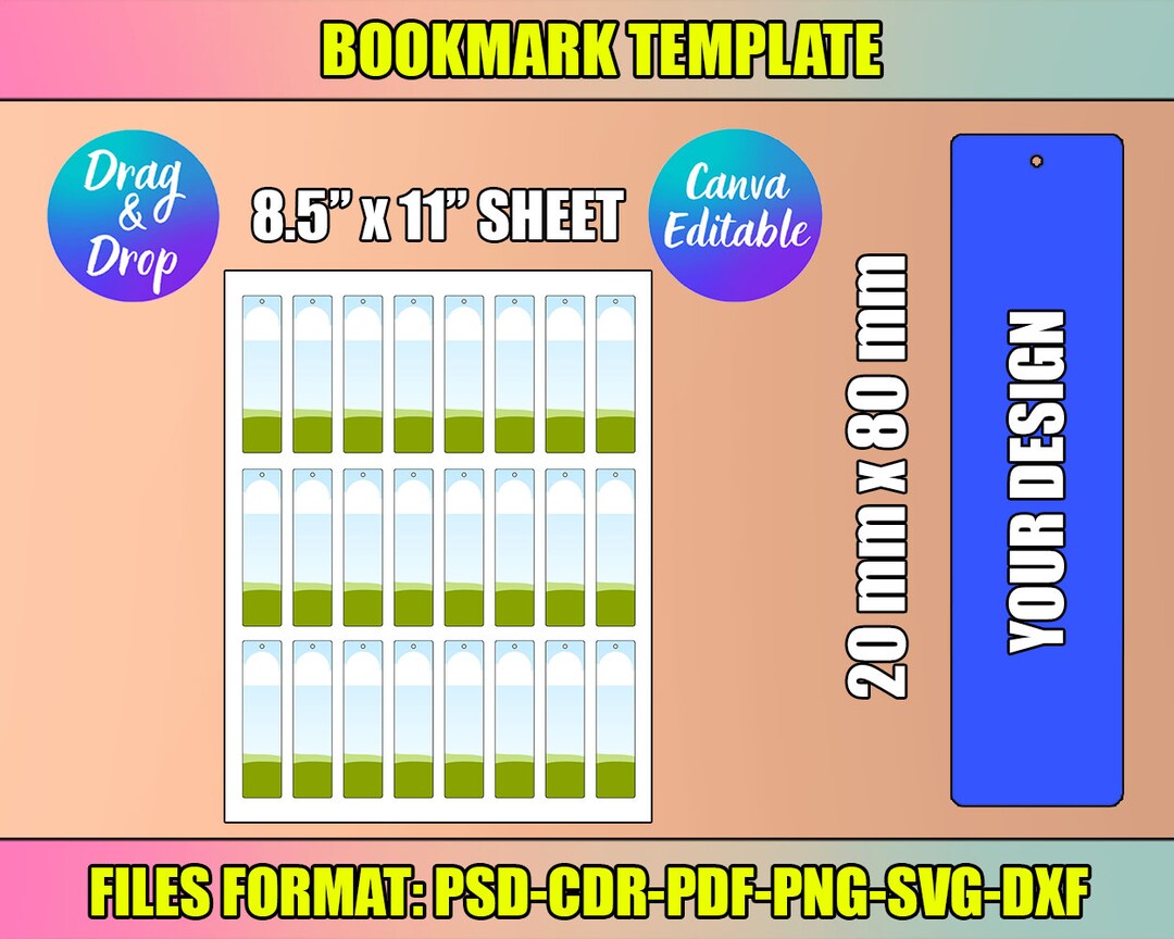 Bookmark Template, Bookmark Template SVG, DXF, Canva Editable, Png, PSD ...