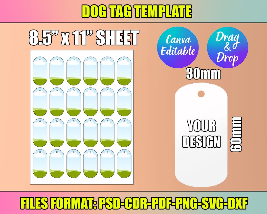 30mm X 60mm Dog Tag Template, Dog Tag Template SVG, DXF, Canva Editable ...