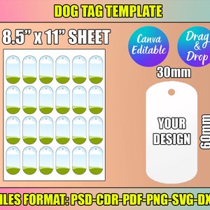 30mm X 60mm Dog Tag Template, Dog Tag Template SVG, DXF, Canva Editable ...
